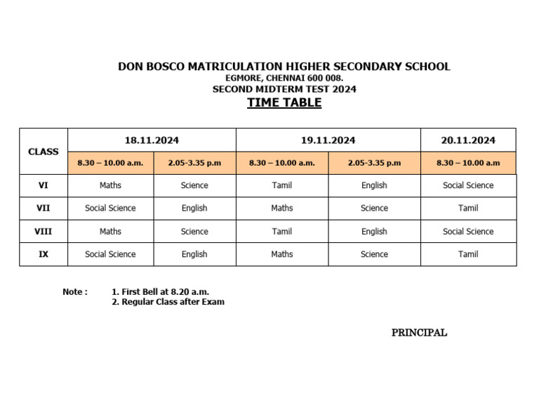 Second Midterm Time Table STD 6-9 | PDF