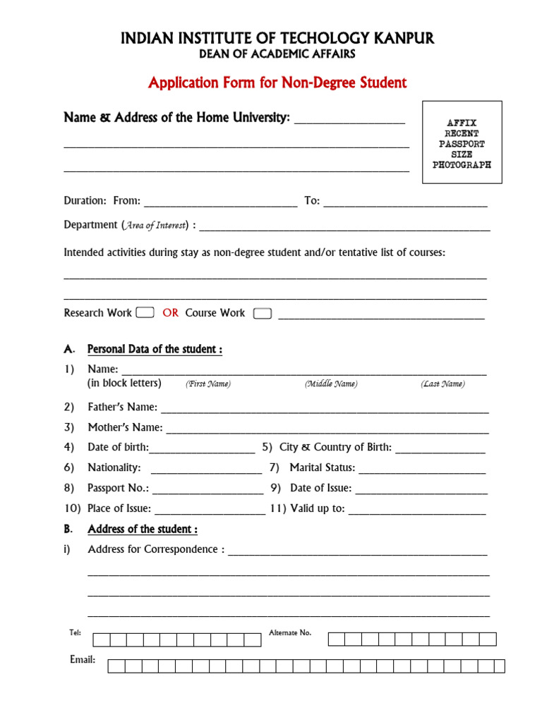 IIT Kanpur Non-Degree Student Application | PDF | Government And Personhood
