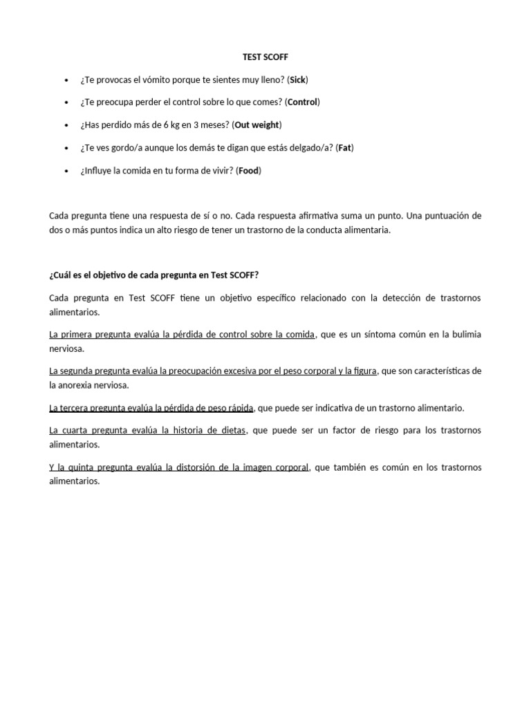 Test SCOFF TCA | PDF | Bienestar