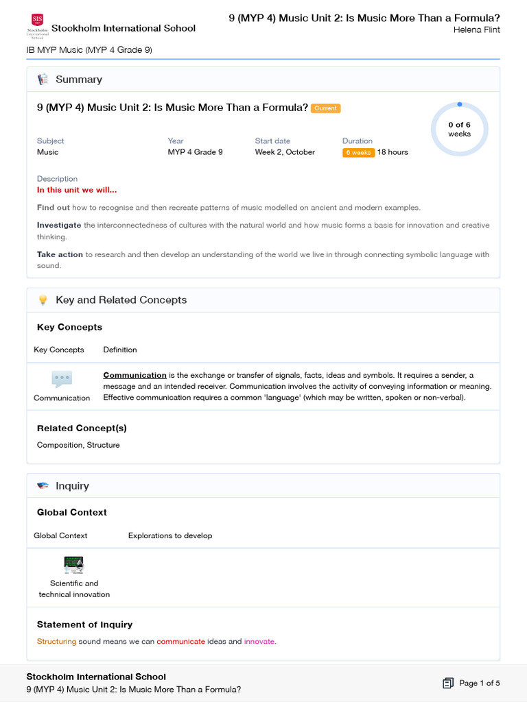 9 (MYP 4) Music Unit 2 - Is Music More Than A Formula | PDF ...