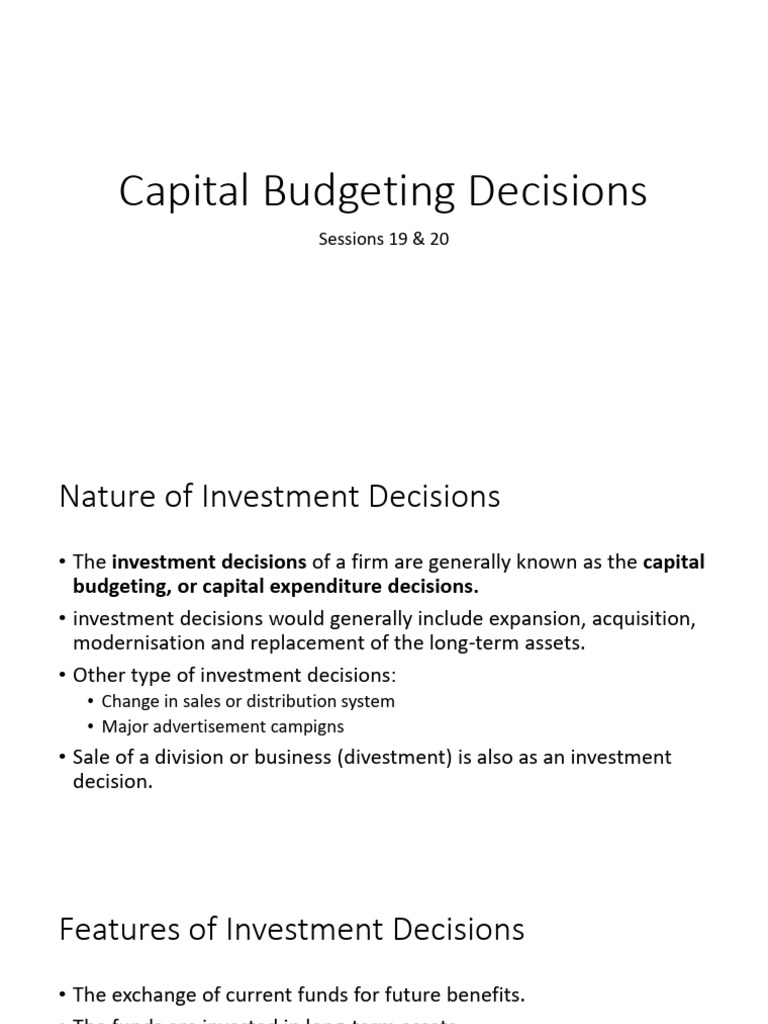 Lec 16 Capital Budgeting Decisions | PDF | Net Present Value ...