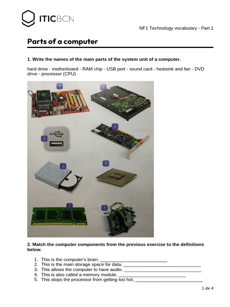 NF1 - Vocabulary - Parts of A Computer - Part 1 | PDF | Computer Data ...