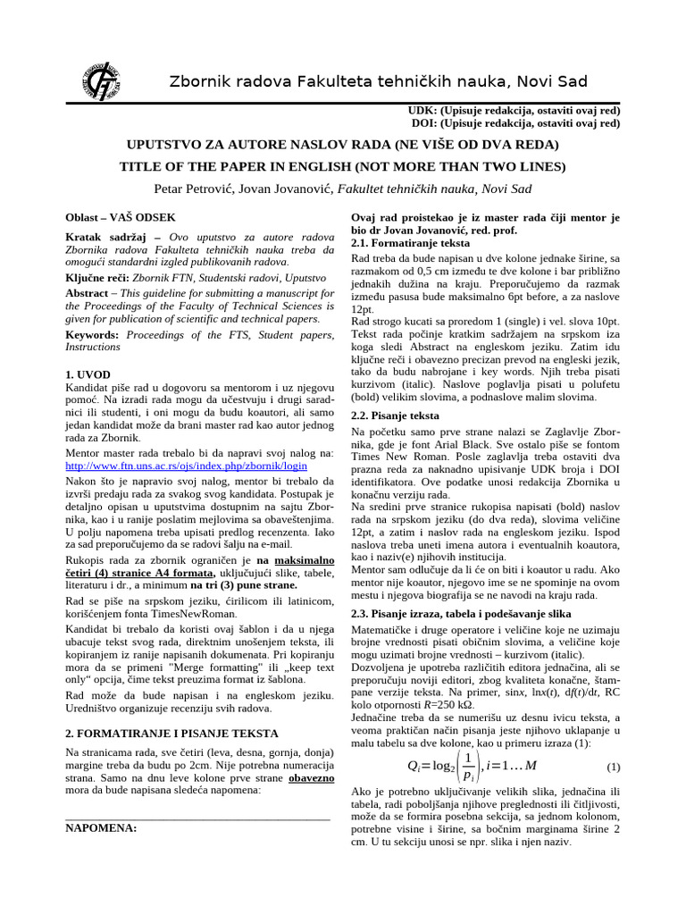 Šablon Za Zbornik FTN 2020 | PDF