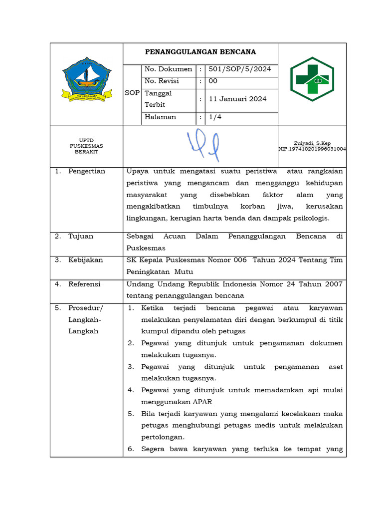Sop Penanggulangan Bencana | PDF
