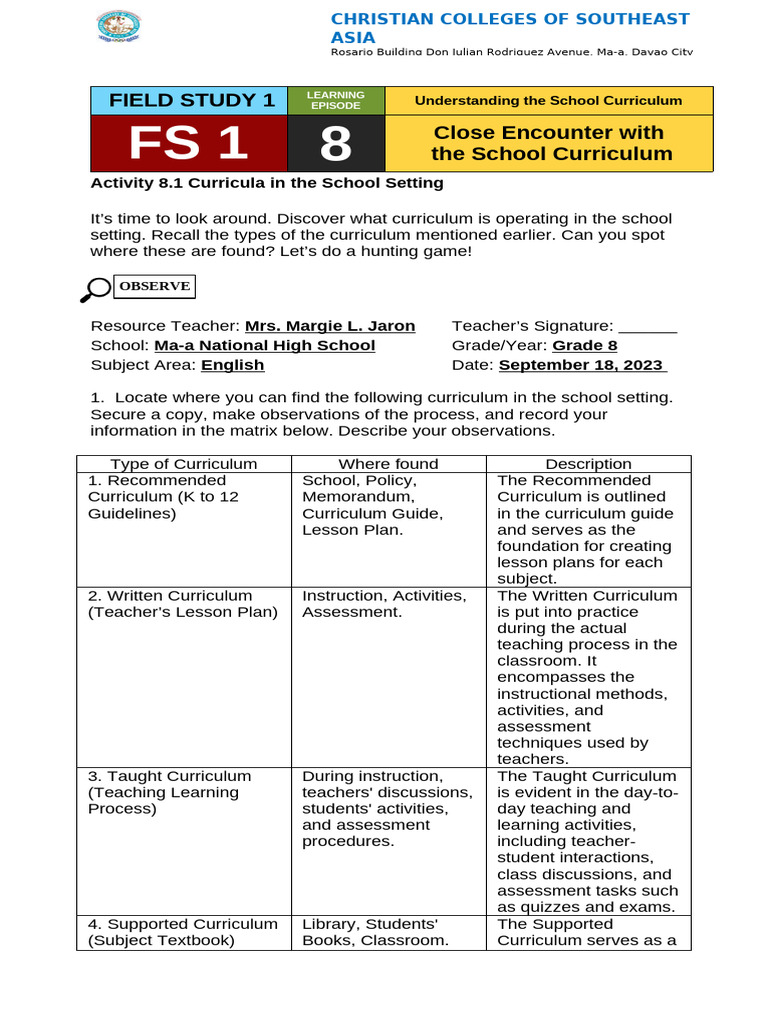 Episode 8 - Close Encounter With The School Curriculum | PDF ...