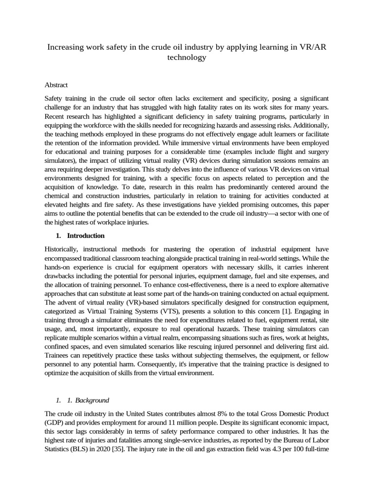 Increasing Work Safety in The Crude Oil Industry by Applying Learning ...