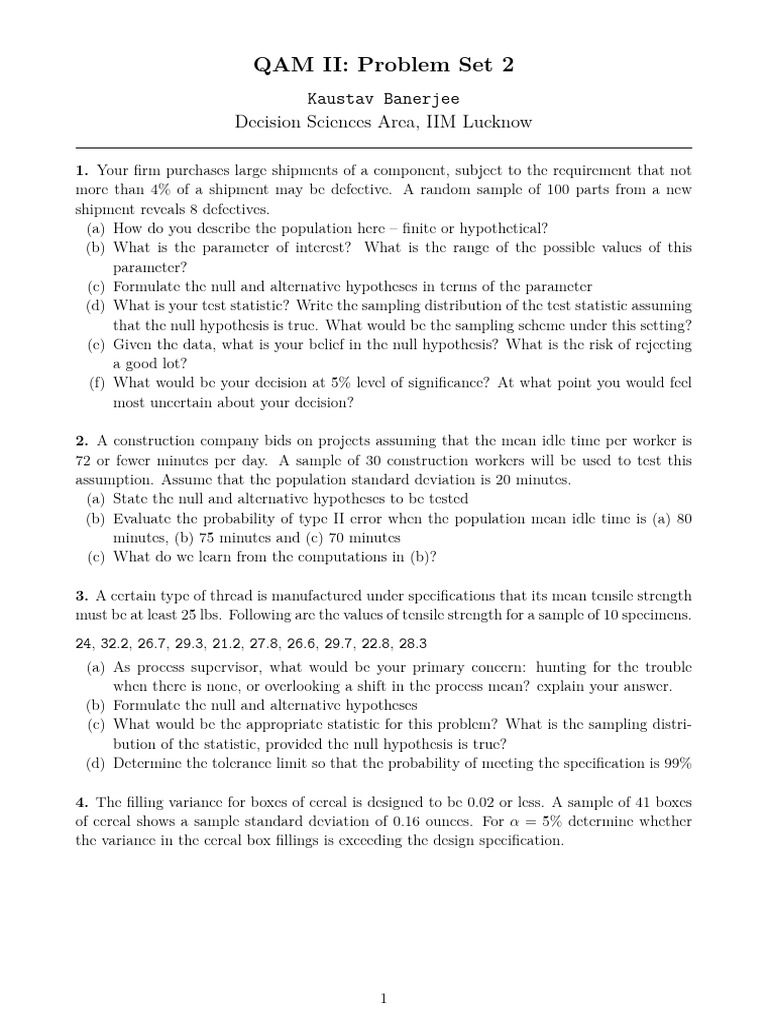 Problems 2 | PDF | Hypothesis | Null Hypothesis