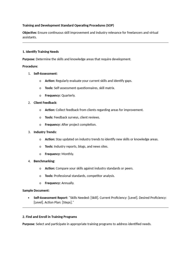 Training and Development Standard Operating Procedures (SOP) | PDF ...