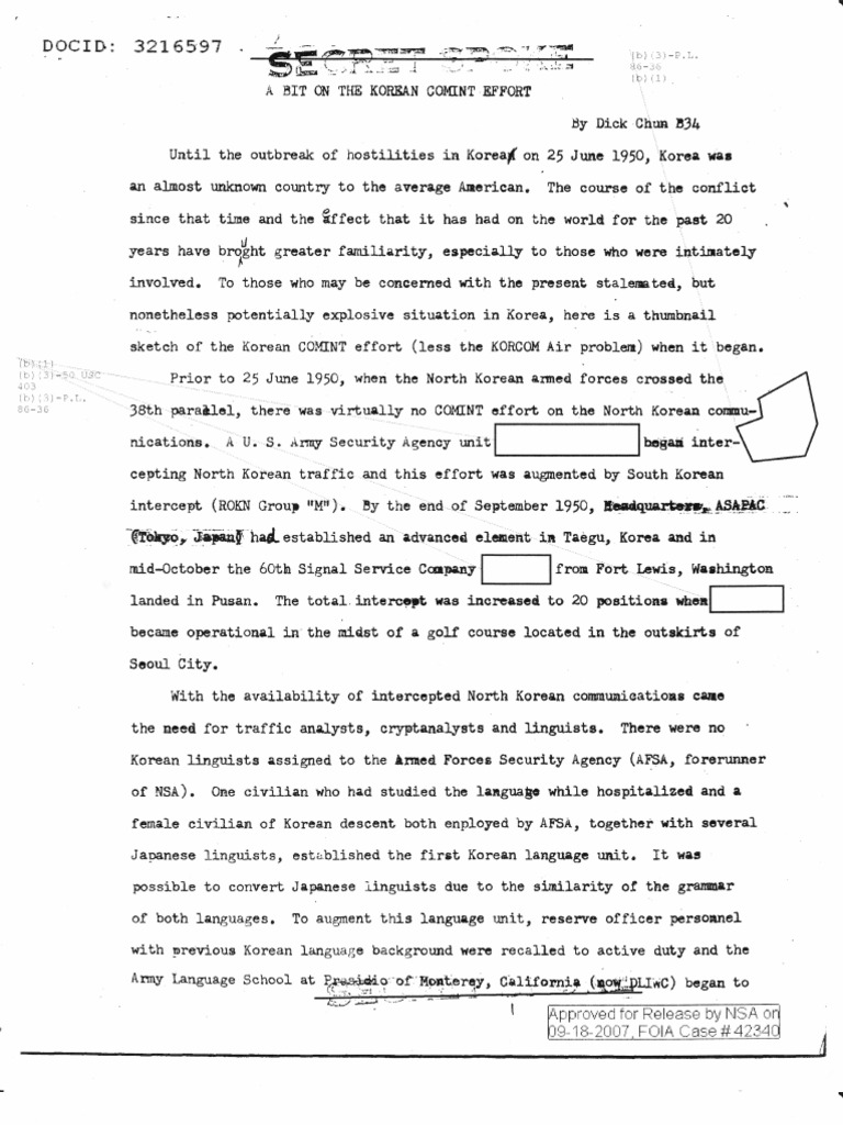 Richard Chun's A Bit On The Korean COMINT Effort | PDF | Korea | Security
