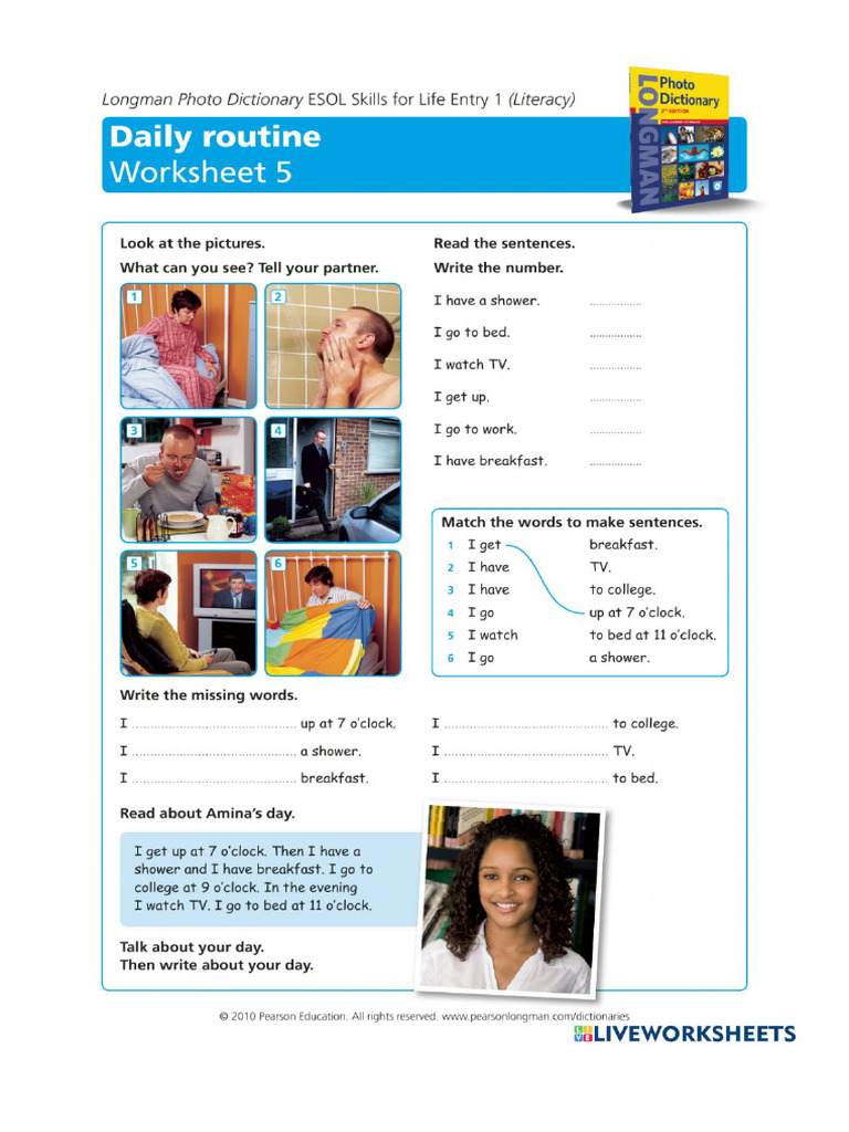 Daily Routine Worksheet 5 | PDF