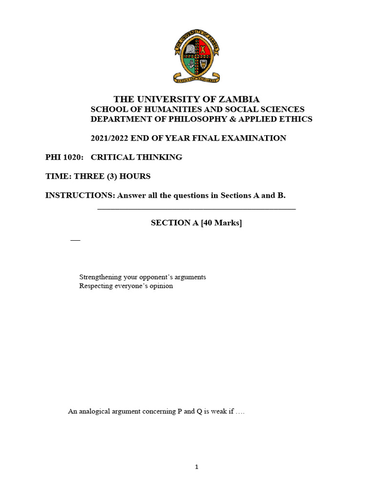 Critical Thinking Exam Draft 2022 | PDF | Argument | Deductive Reasoning