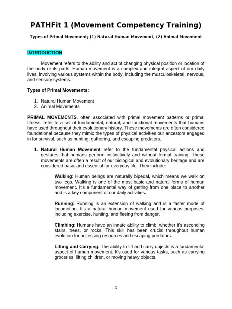 Primal Movements | PDF | Human | Animal Locomotion