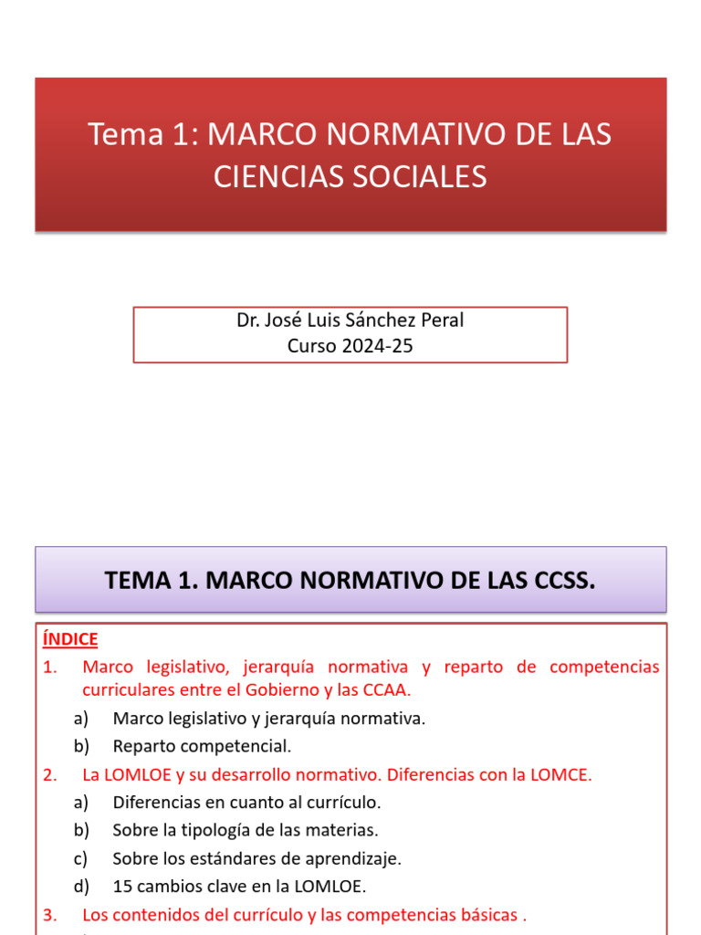 JL - Tema 1. Marco Normativo de Las CCSS (Moodle, 2024-25) | PDF | Educación primaria | Plan de ...