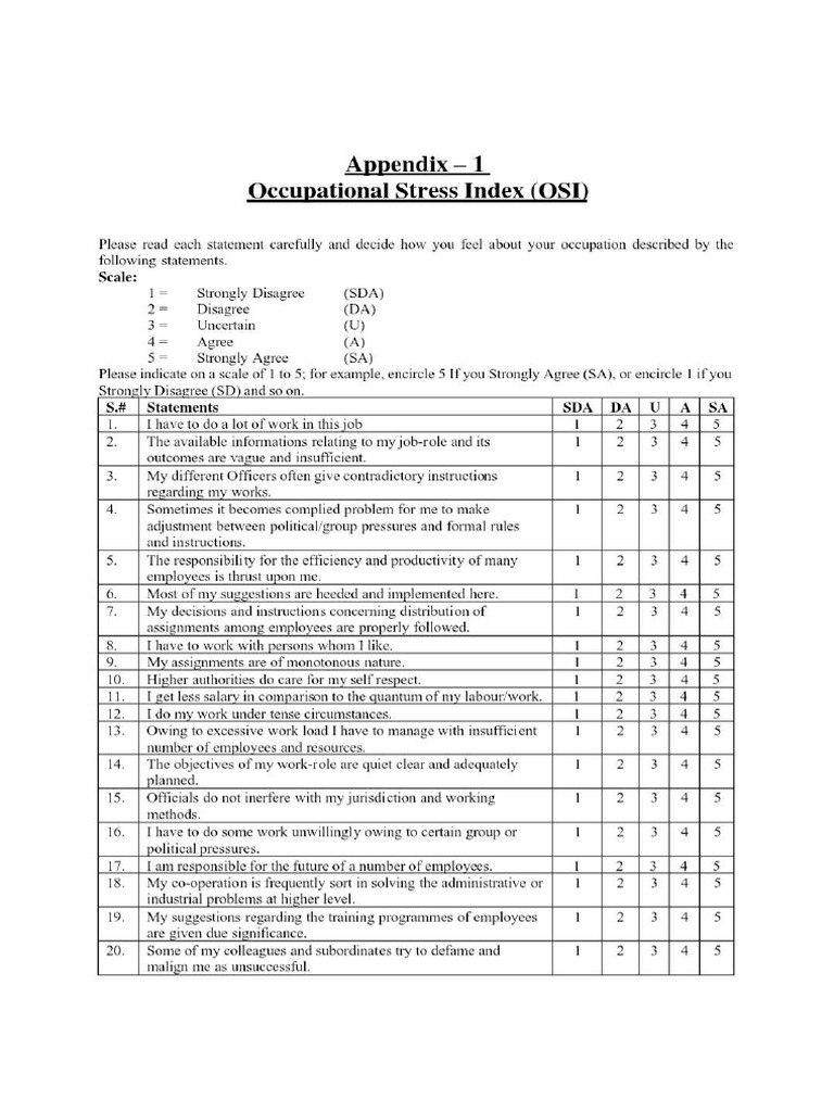 Occupational Stress Index (OSI) | PDF