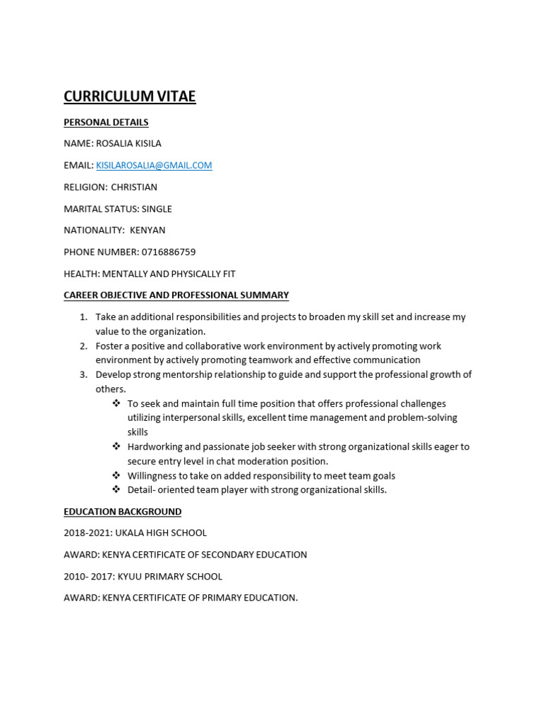 Curriculum Vitae | PDF | Career & Growth | Wellness