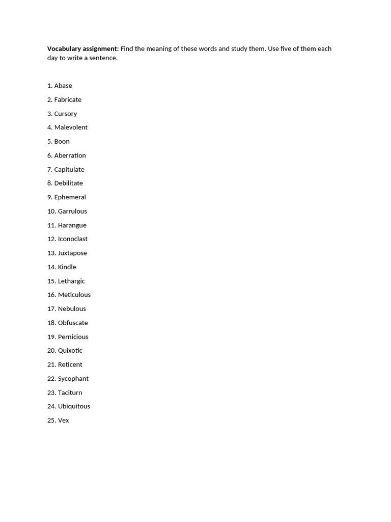 Vocabulary Exercise | PDF