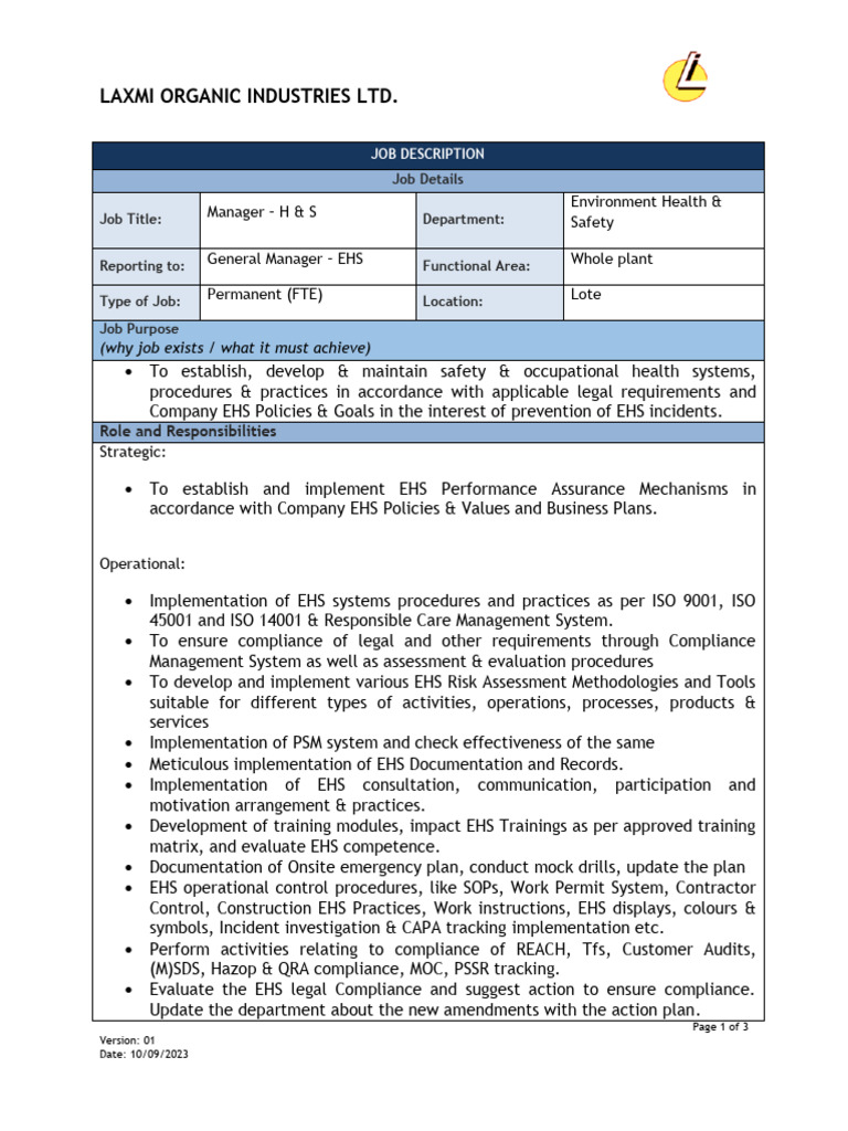 EHS_Lote (1) | PDF | Occupational Safety And Health | Regulatory Compliance