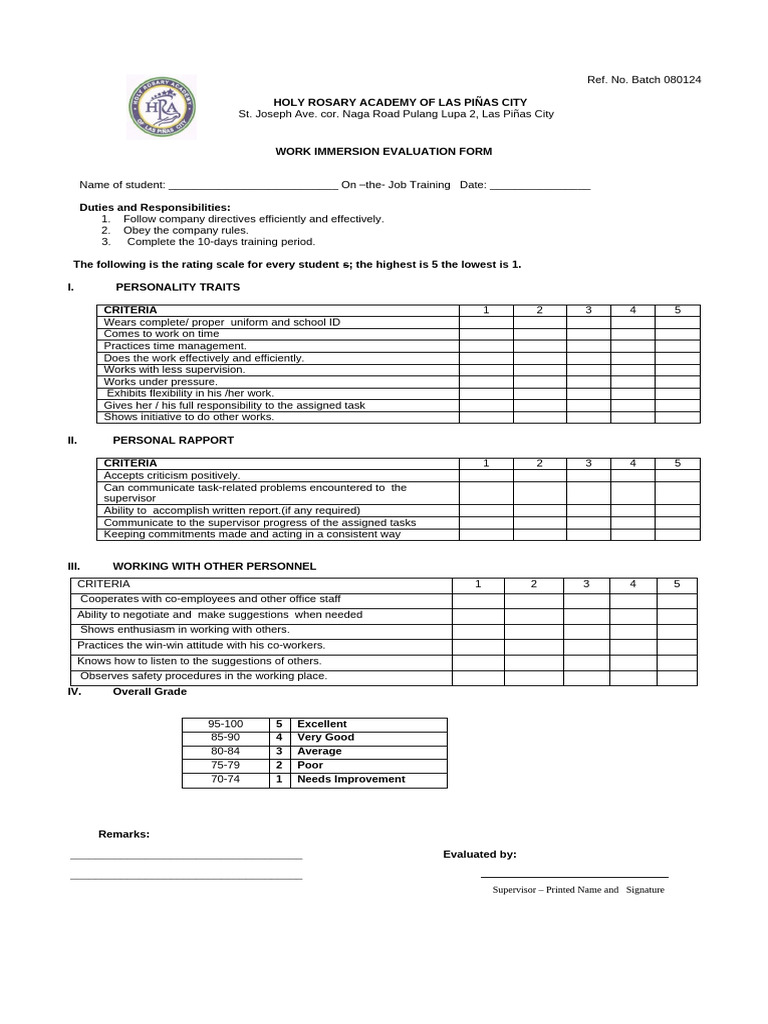 SHS-OJT-GRADE-FORM | PDF | Social Psychology | Psychology