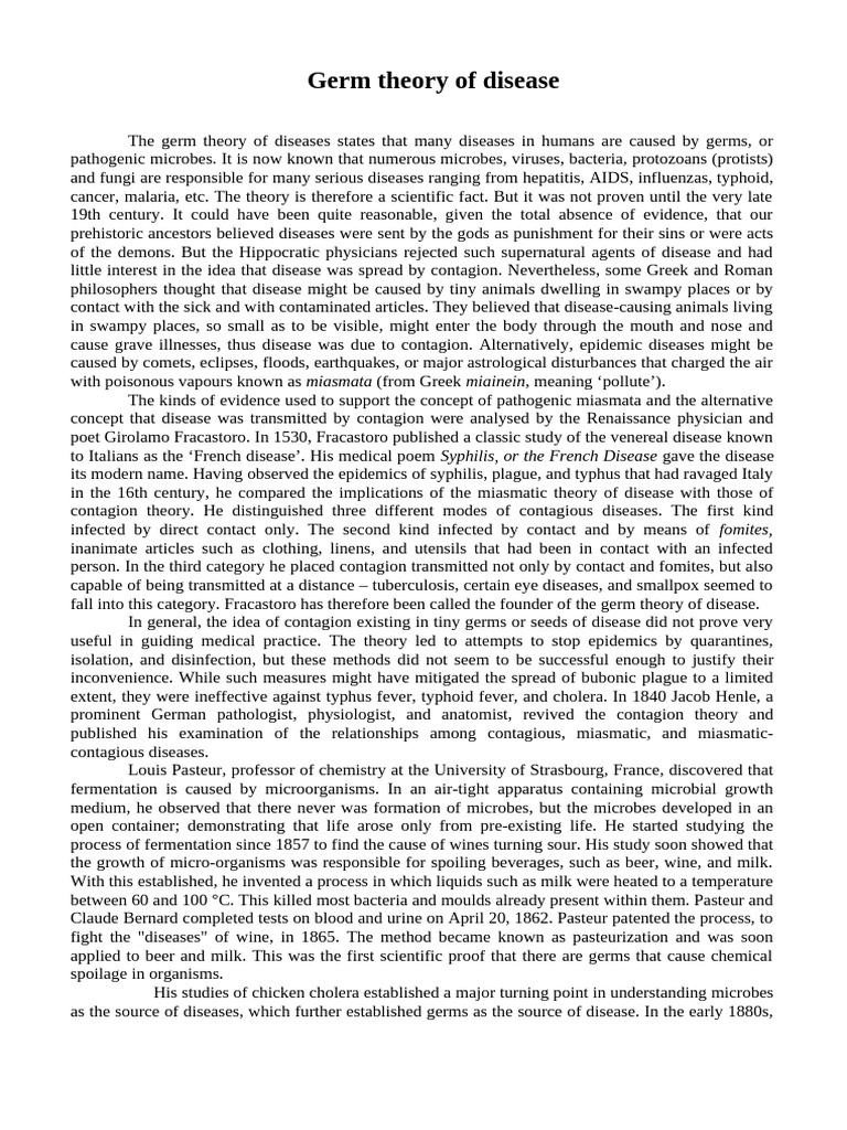 Germ Theory of Diseases | PDF | Louis Pasteur | Anthrax