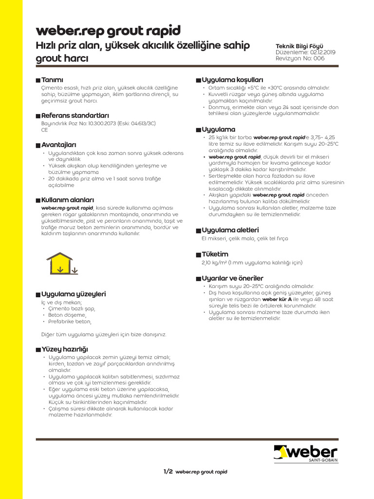 Weber - Rep Grout Rapid - Teknik Bilgi Fy | PDF