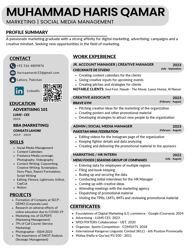 HARIS QAMAR's CV | PDF | Marketing | Business Economics