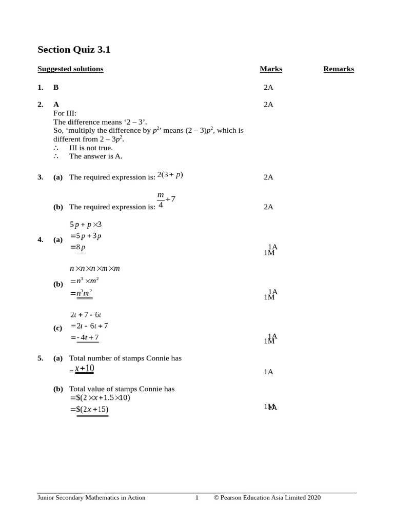 1A03 - Section 1 Quiz - E - Marking | PDF