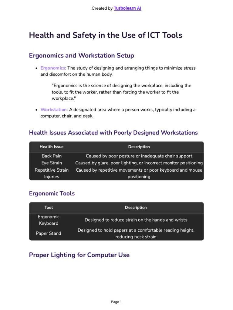 Health and Safety in ICT Workstations | PDF | Human Factors And ...