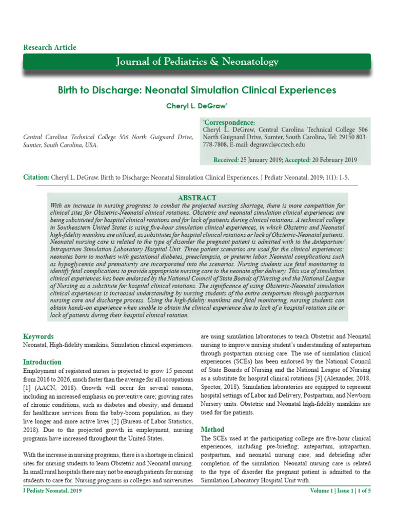 Birth To Discharge Neonatal Simulation Clinical Experiences | PDF ...