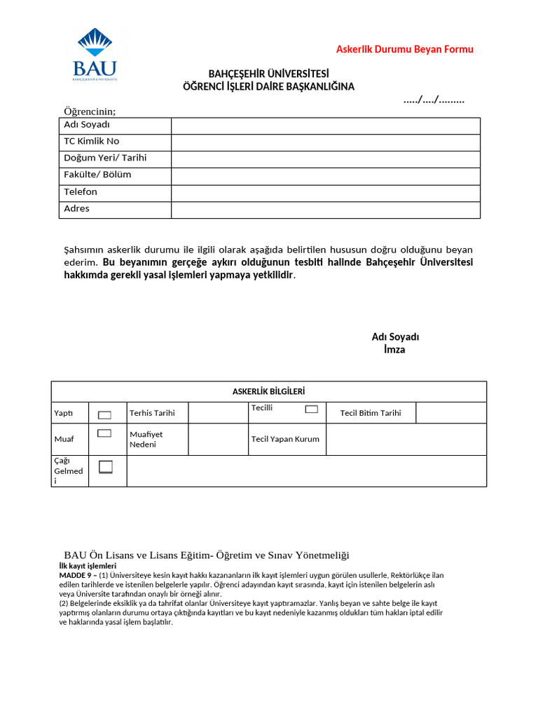 Qr363i9mqkeg7 Askerlik Durumu Beyan Formu | PDF