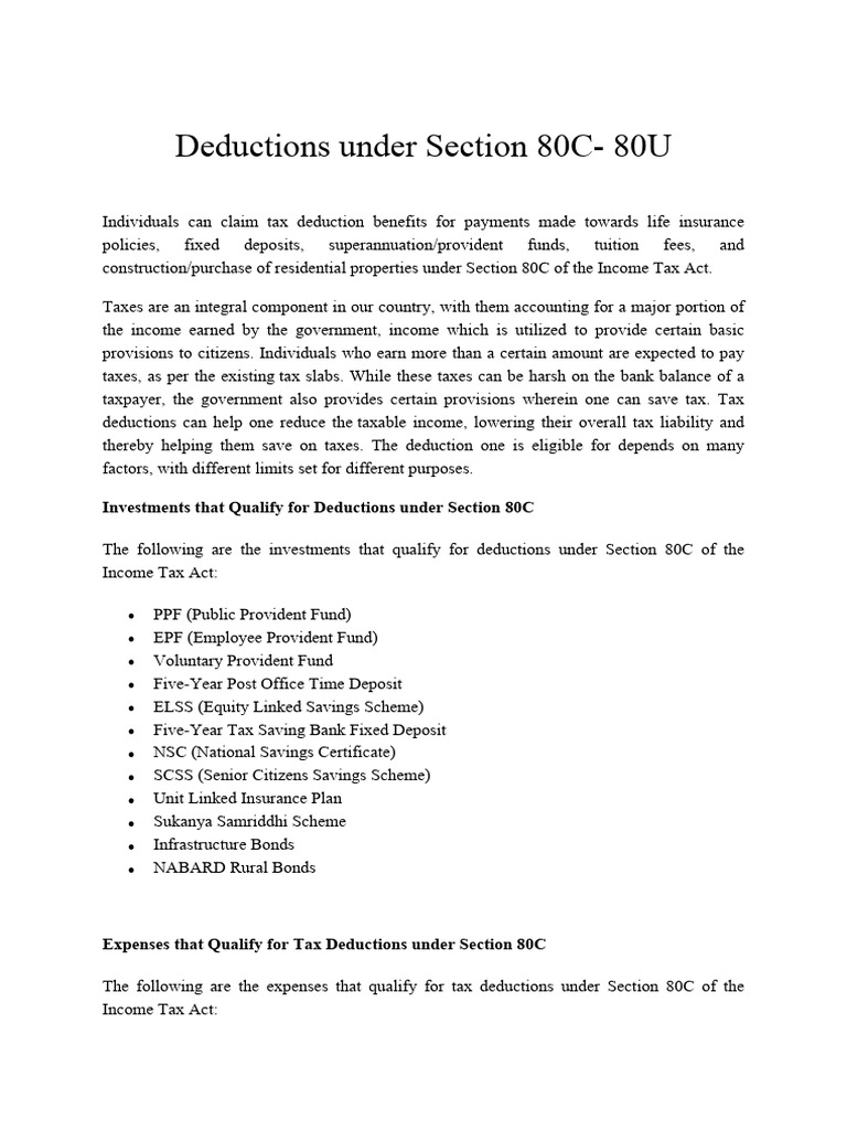 Deductions Under Section 80C PDF | PDF | Tax Deduction | Taxes