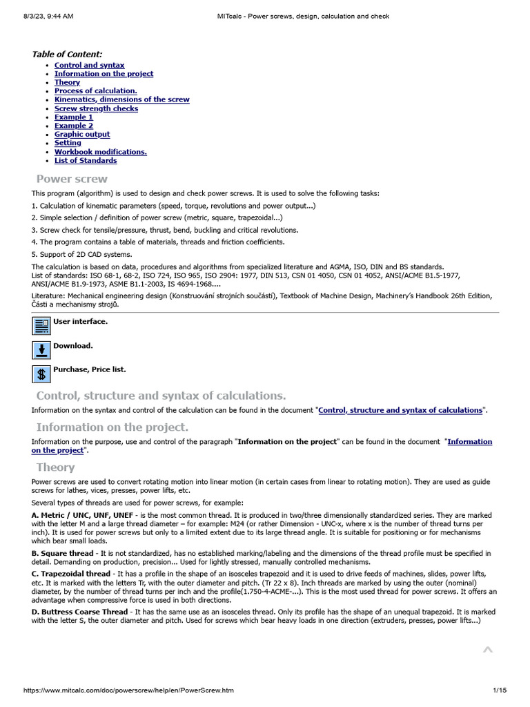 Power Screw Design and Calculation Guide | PDF | Screw | Buckling
