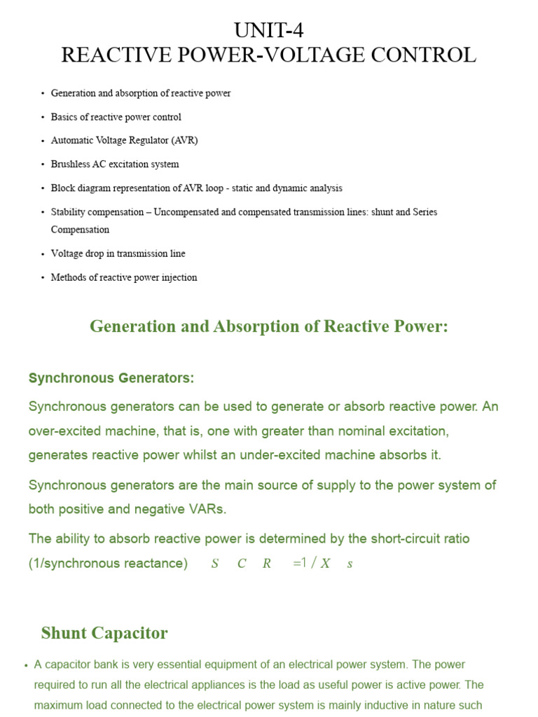 UNIT-4 Reactive Power VS Voltage Control | PDF | Capacitor | Electric ...