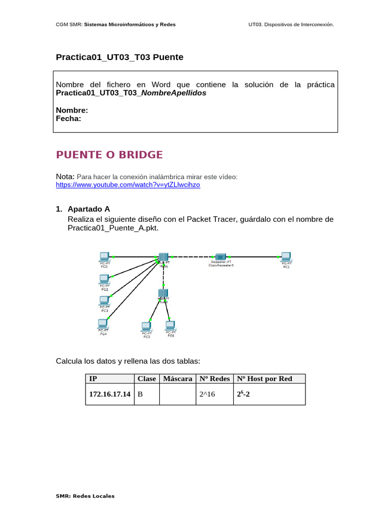 Practica01 - UT03 - T03 Puente o Bridge | PDF | Transmisión de datos | Arquitectura de internet