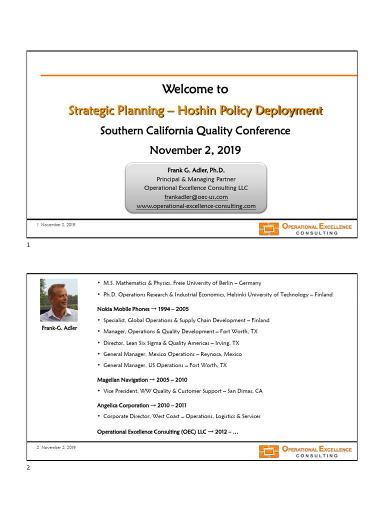 OEC Strategic Planning Hoshin Policy Deployment Process Handout | PDF ...