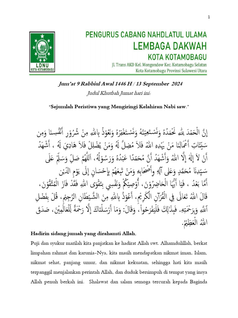 Naskah Khutbah LDNU PCNU KTG 13 September 2024 | PDF | Agama & Spiritualitas