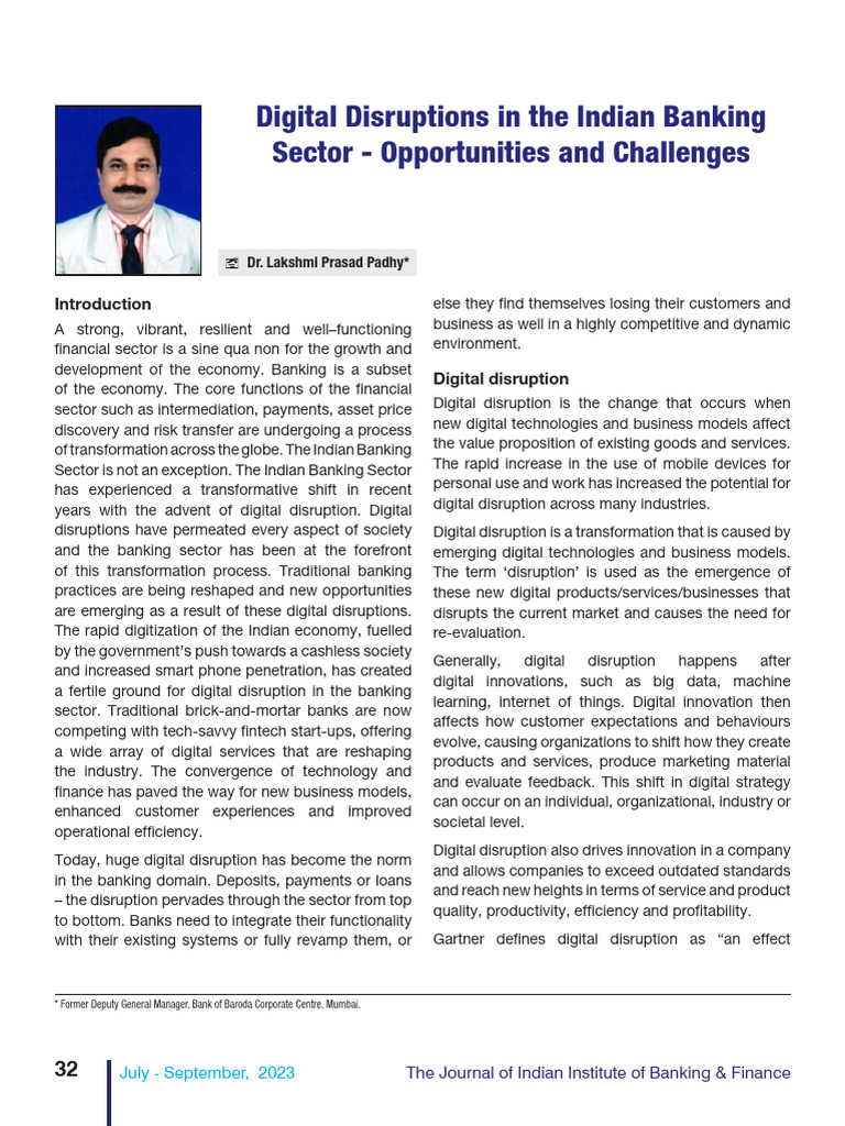 Digital Disruptions in The Indian Banking Sector - Opportunities and Challenges - DR Lakshmi ...