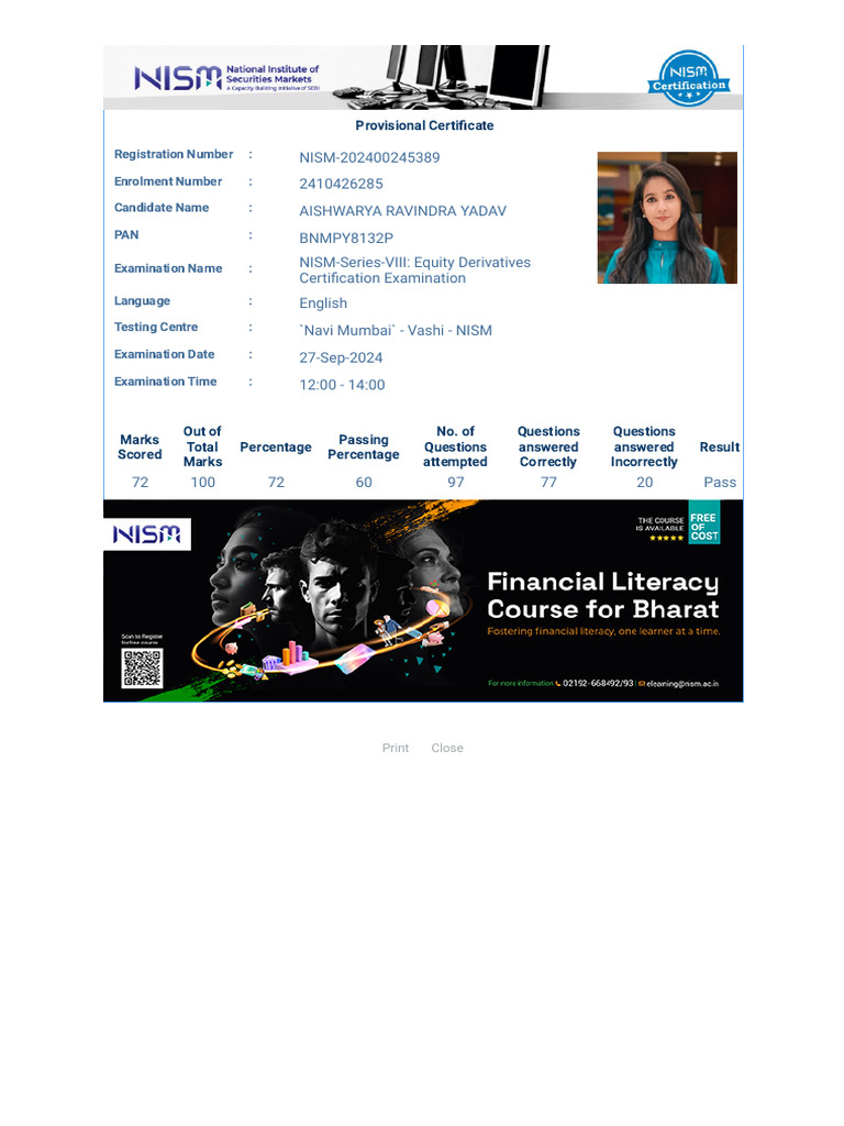 NISM Equity Derivatives Exam Results | PDF