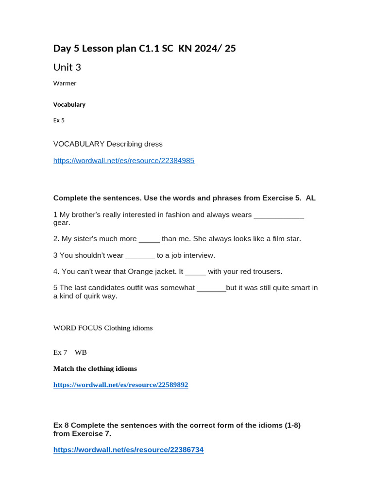 Day 5 Lesson Plan C1.1 KN SC 2024 2025 | PDF | Linguistics | Grammar