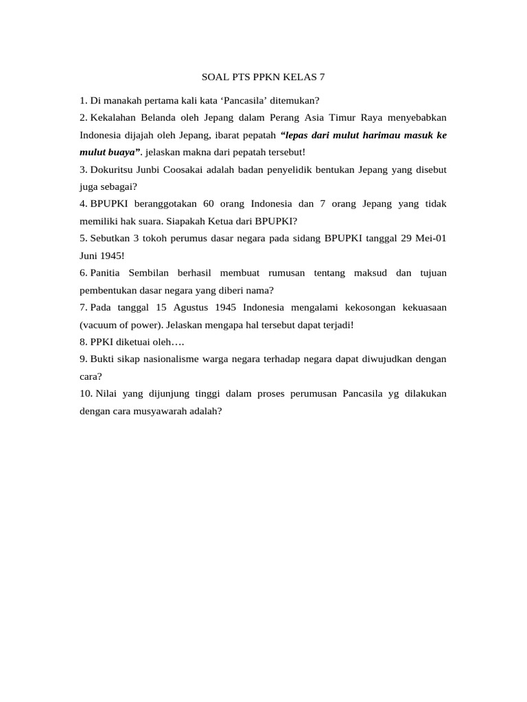 SOAL PTS PPKN Kelas 7 | PDF