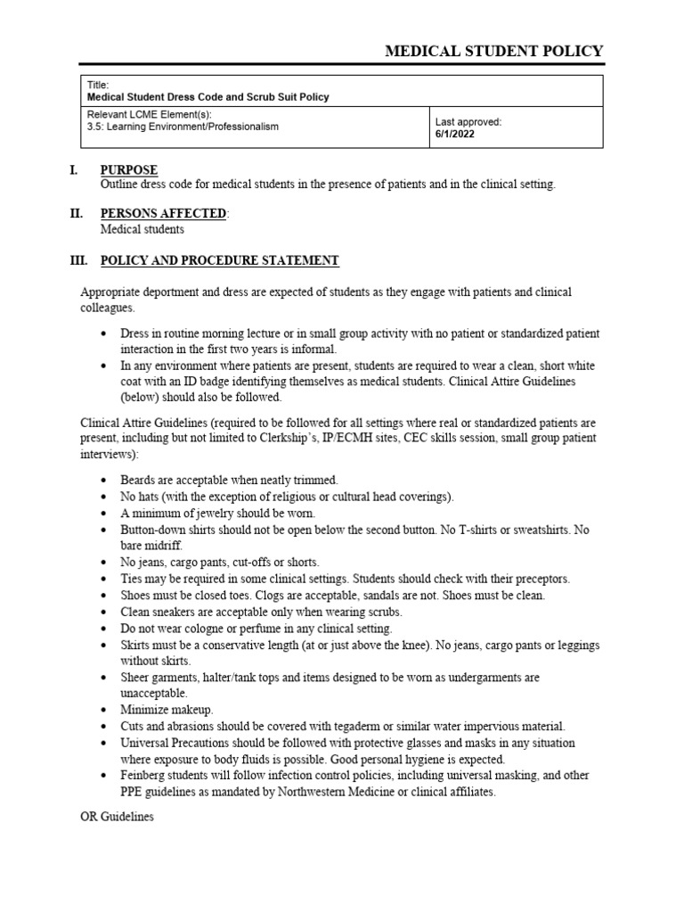 Medical Student Dress Code Scrub Suit Policy | PDF | Clothing | Fashion