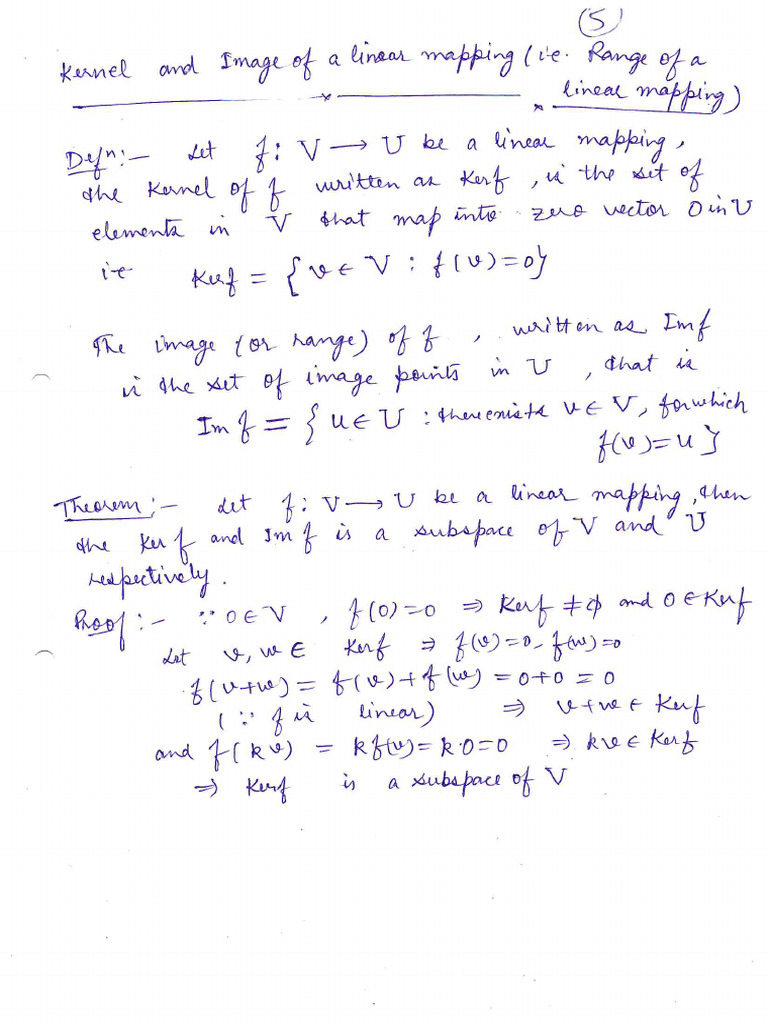 Kernal and Image of Linear Mapping | PDF