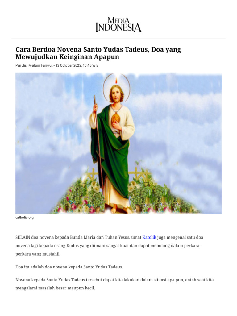Cara Berdoa Novena Santo Yudas Tadeus, Doa Yang Mewujudkan Keing | PDF