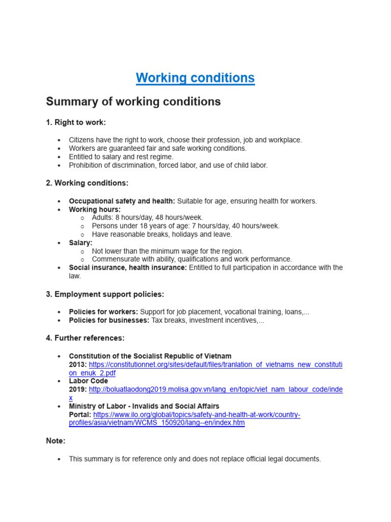 Working Conditions | PDF