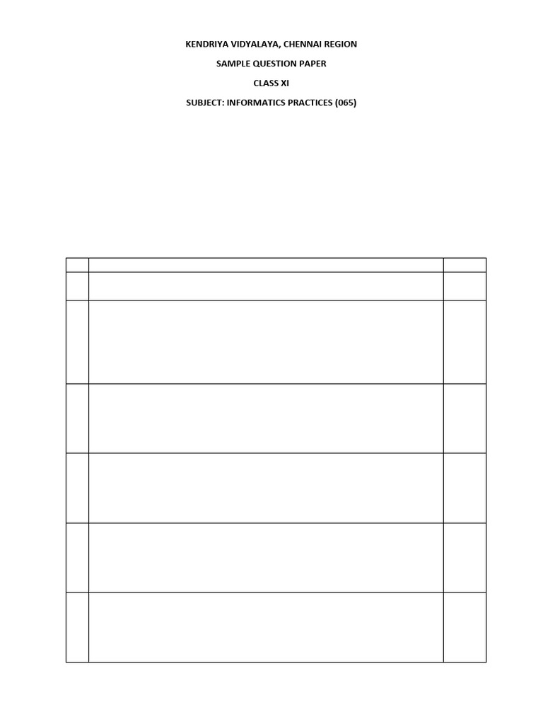 11 IP Sample Question Paper 2022-23 | PDF | Sql | Table (Database)