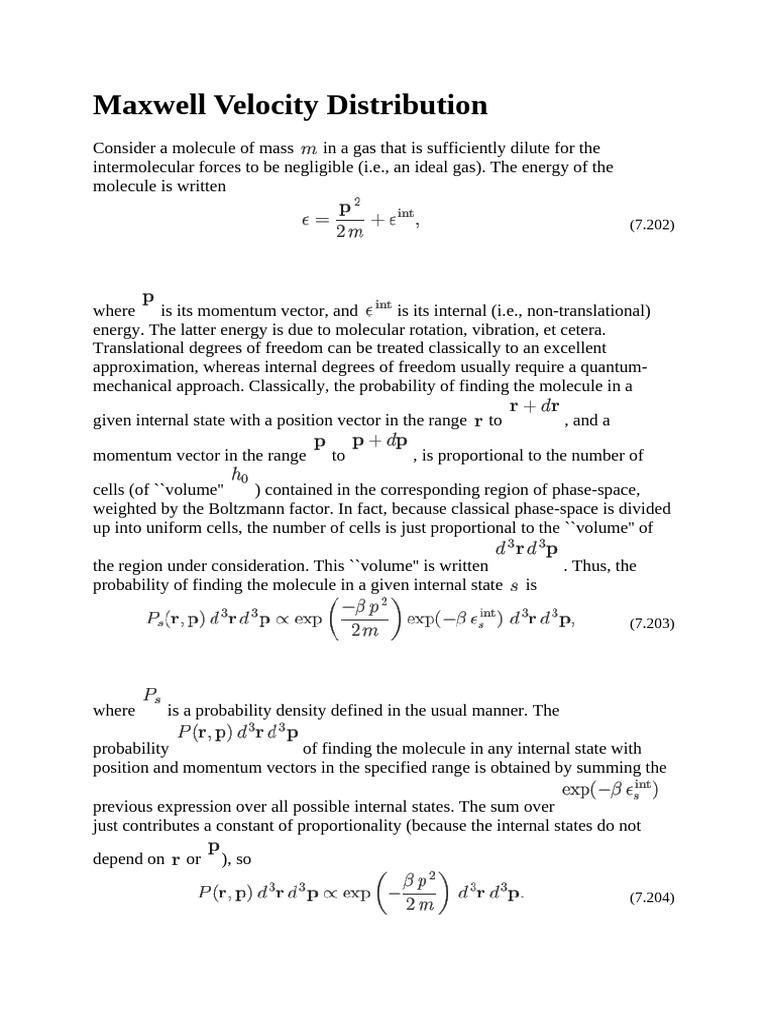 Maxwell Velocity Distribution Latest | PDF | Gases | Physical Quantities