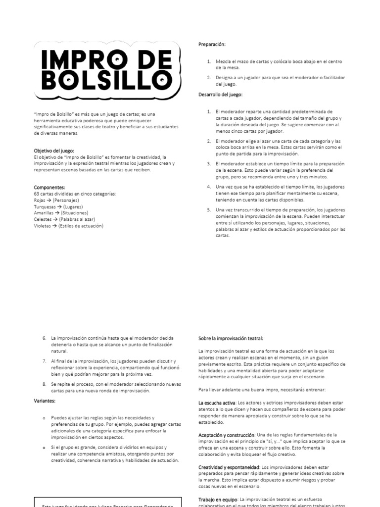 Impro de Bolsillo Reglas U1pjqq | PDF | Teatro de improvisación | Interino