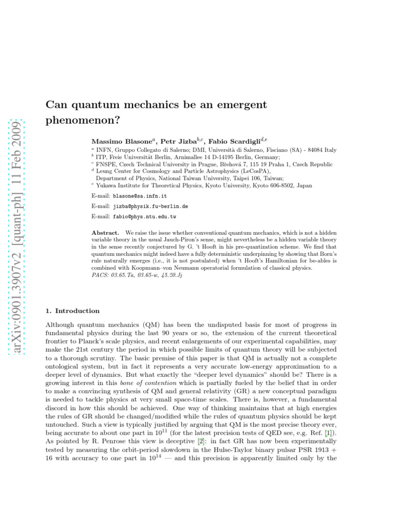 Quantum Mechanics as Emergent Phenomenon | PDF | Wave Function | Hamiltonian Mechanics