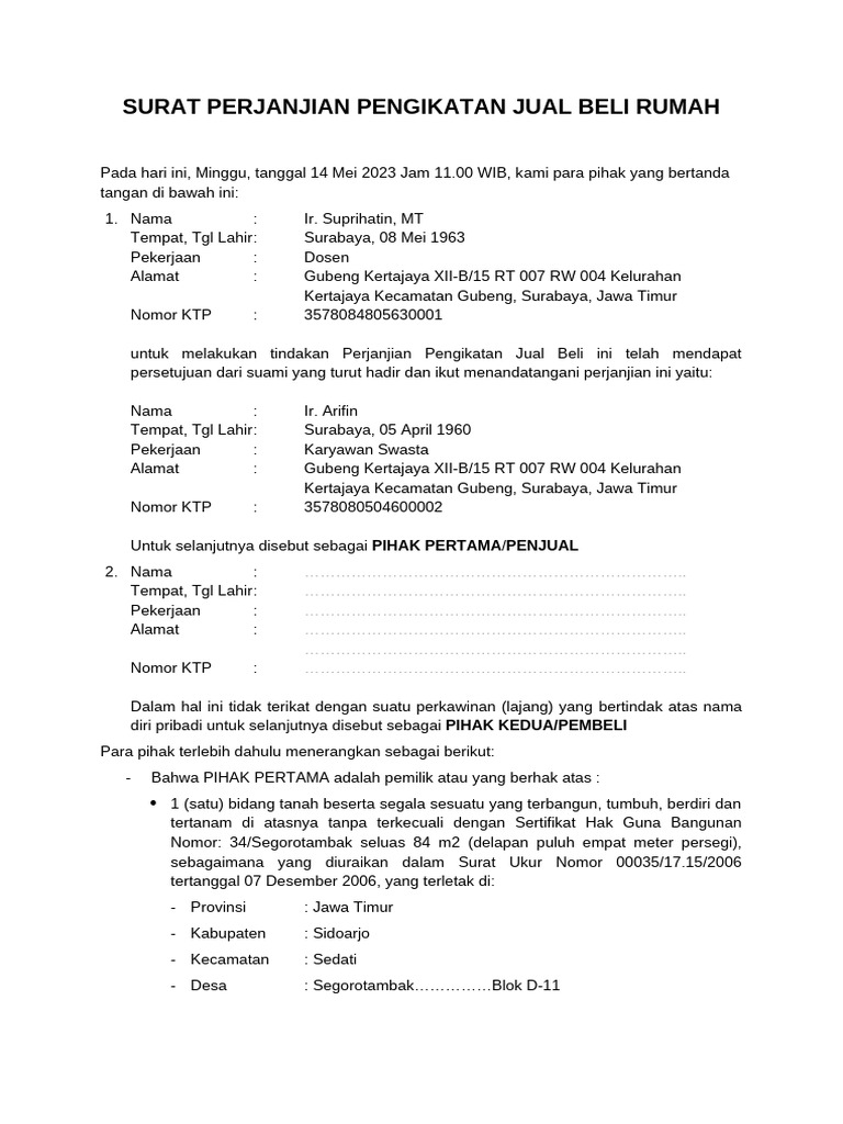 Surat PPJB Jual Beli Rumah | PDF