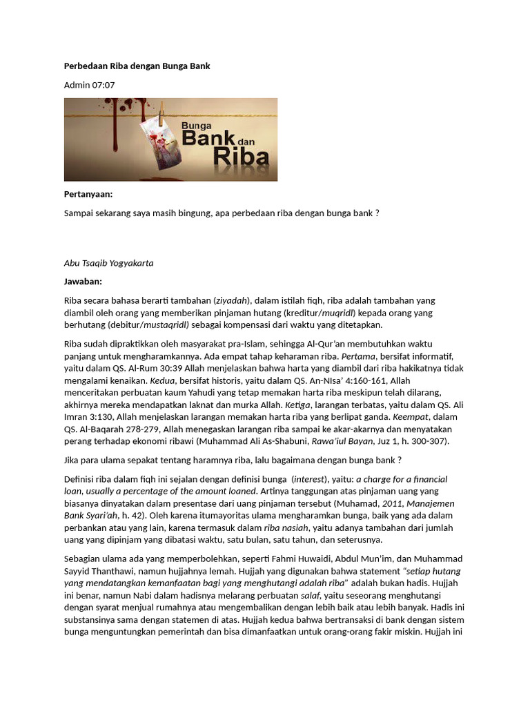 Perbedaan Riba Dengan Bunga Bank | PDF