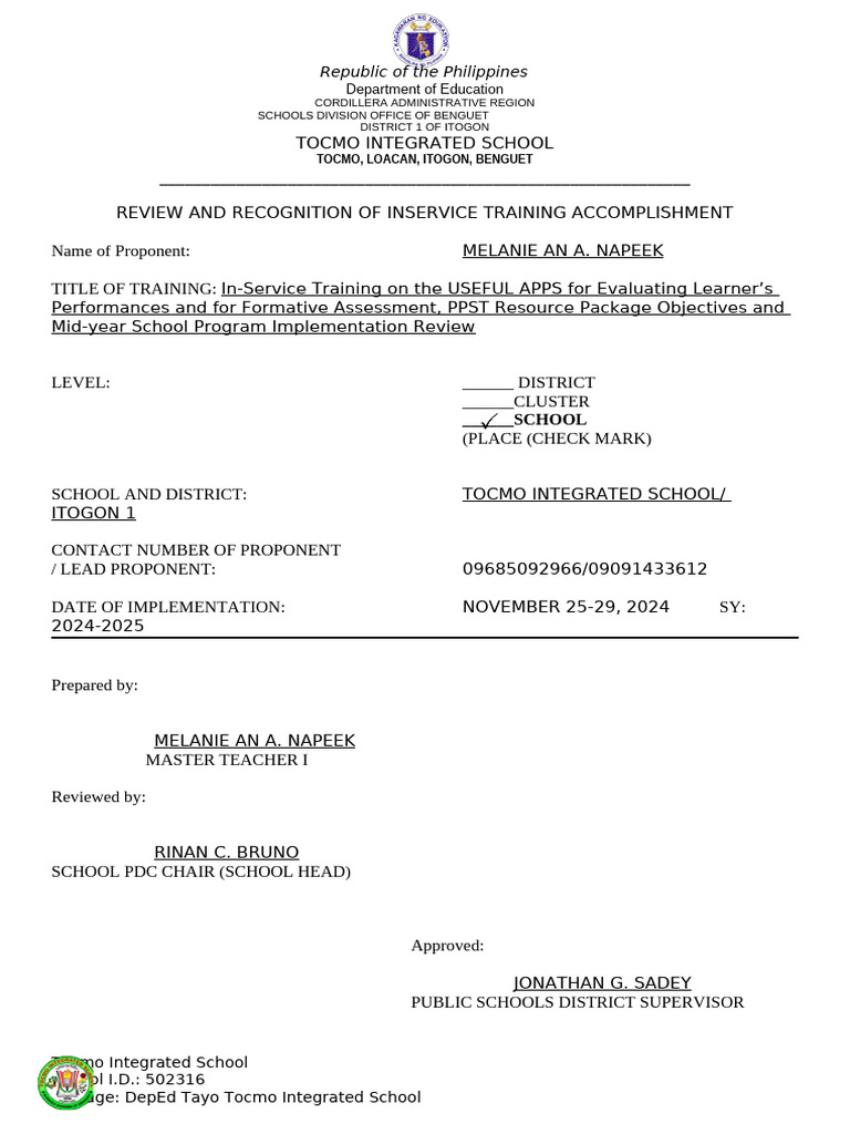 Mel - INSET PROPOSAL 2024 | PDF | Teachers | Evaluation